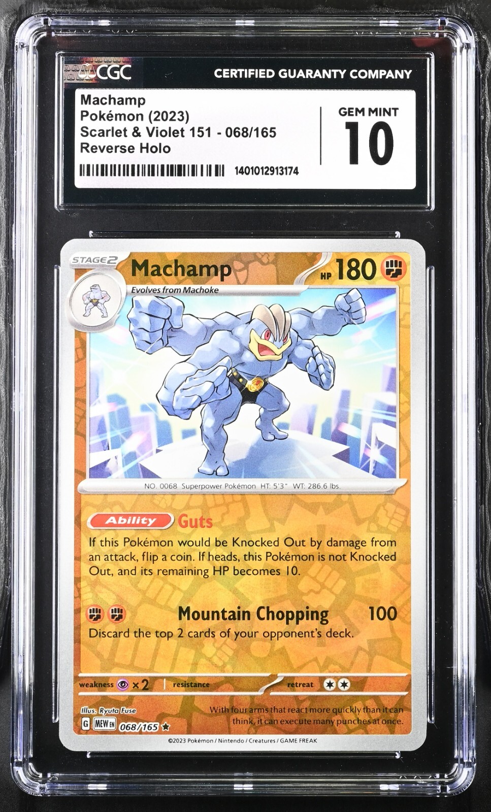 CGC Graded 10 Gem Mint Machamp 068/165 151 Reverse Holo Rare Pokemon ...