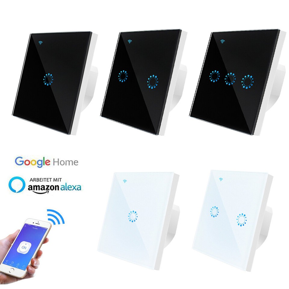 Smart 1/2/3 Gang EU Panel Glass Touch LED Light Switch Wifi,Remote ...