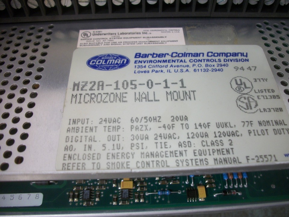BARBER-COLMAN NETWORK 8000 MICROZONE II WALL MOUNT SYSTEM MZ2A-105-0-1 ...
