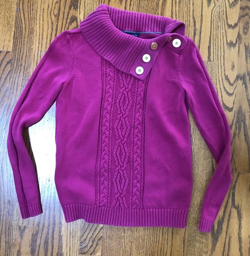 TOMMY HILFIGER Raspberry Colored Cotton Ladies Sweater w/ Button Cowl ...