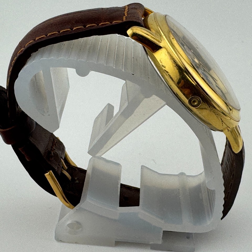 Vintage Elgin Quartz Watch Men Moon Phase Gold Tone Leather Day Date ...