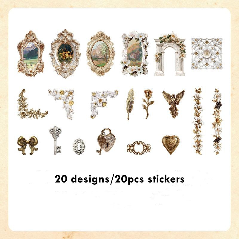 20Pcs Vintage Baroque Paper Stickers Junk Journal Album Scrapbooking ...