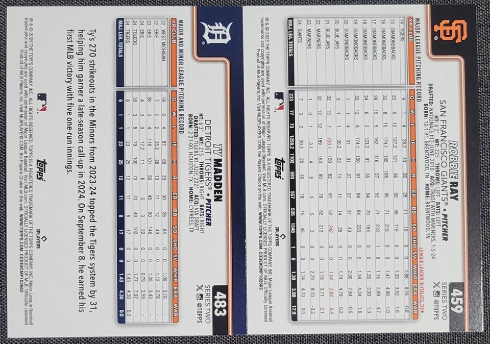 2025 Topps Series 2 Ty Madden RC & Robbie Ray Diamante Parallels | eBay