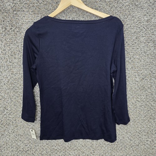 Talbots Top Womens Medium Navy Blue Pima Cotton Crew Neck Talbots Tee ...