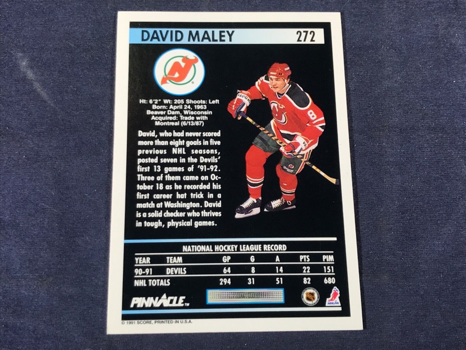 K4-18 HOCKEY CARD - DAVID MALEY DEVILS - AUTOGRAPHED - 1992 PINNACLE | eBay