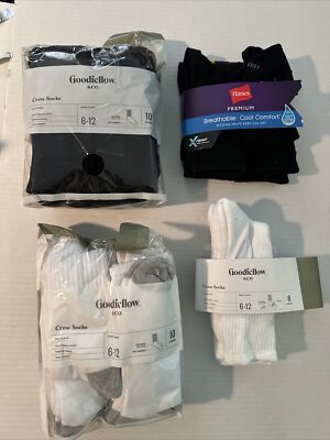 26 pair Goodfellow & Hanes Cool Comfort Active Crew Socks 6-12 Black ...