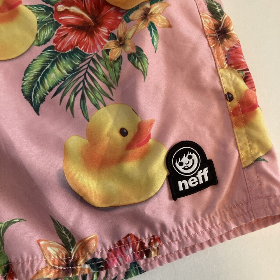 Neff Swim Trunks Unlined Boys Size Medium Pink Rubber Ducky Graphic ...