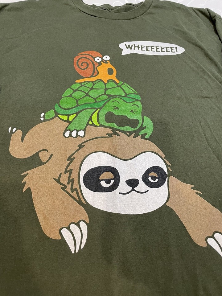 Funny Animal T-shirt Sloth Turtle Snail “Weeeee” Size Apx XL 262 | eBay