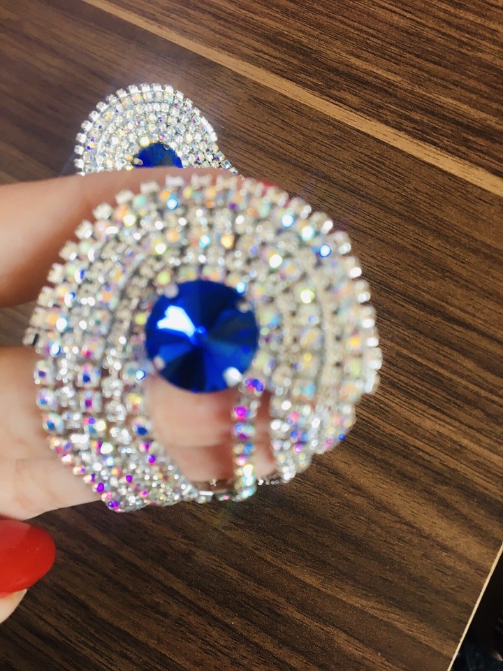 Diamond Style Handmade Waterfall Silver Blue Rhinestone Crystal Round ...