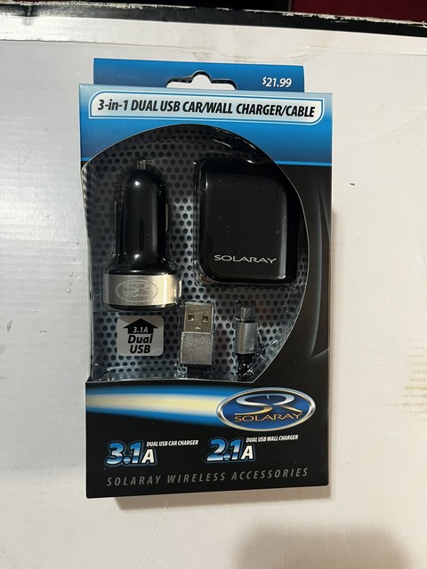 Solaray 3 in 1 Dual USB Car and Wall Charger With Cable for sale online ...