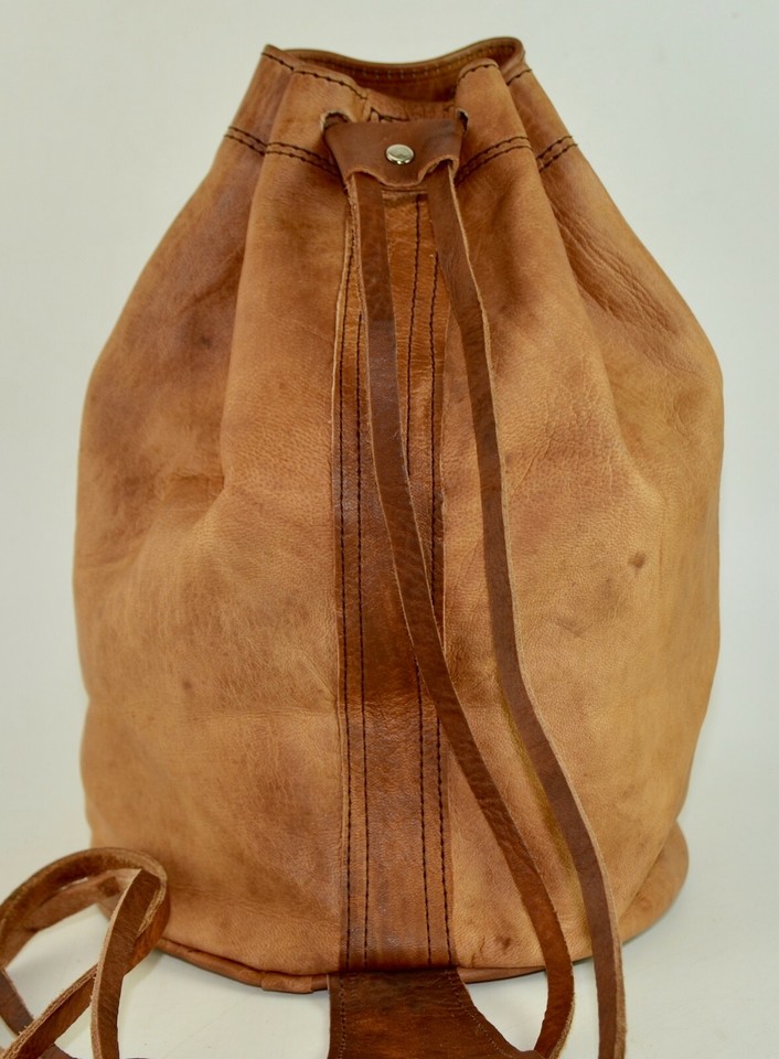 Organic Leather Drawstring Bucket Duffel Bag Backpack Rucksack Moroccan ...