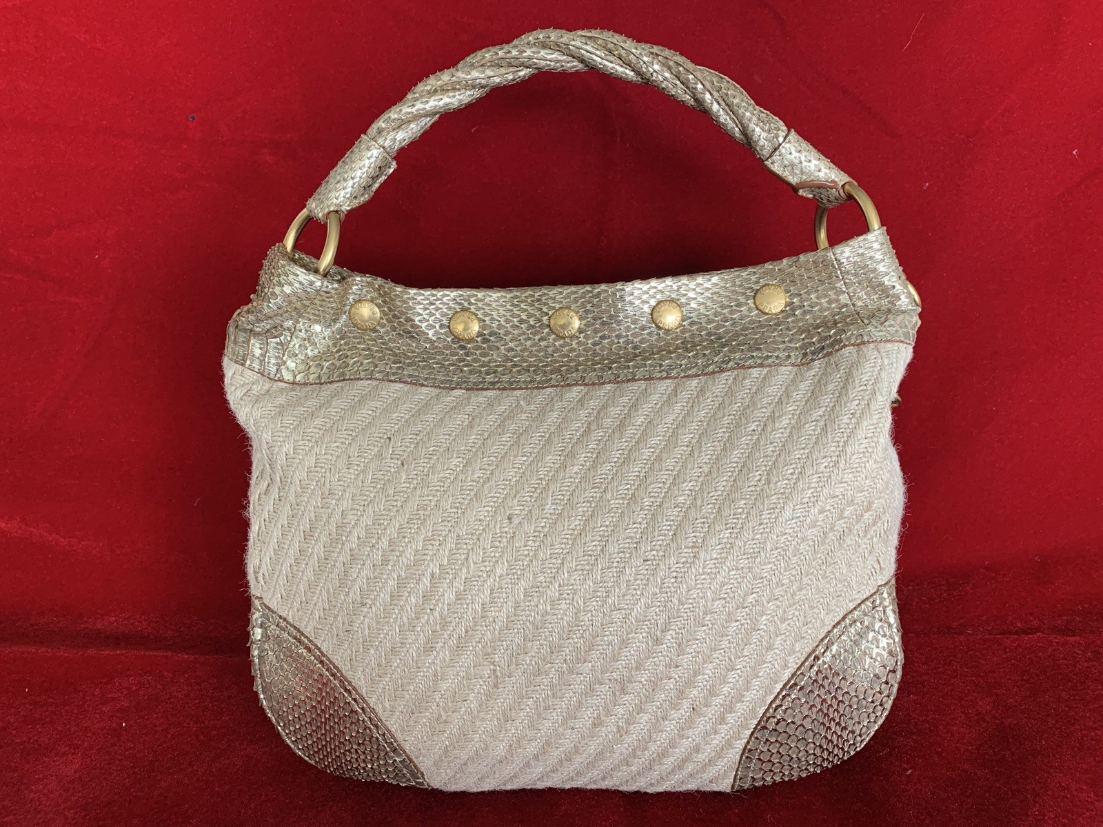 Prada Python And Raffia With Gold Chain And Gold Details Handbag | eBay