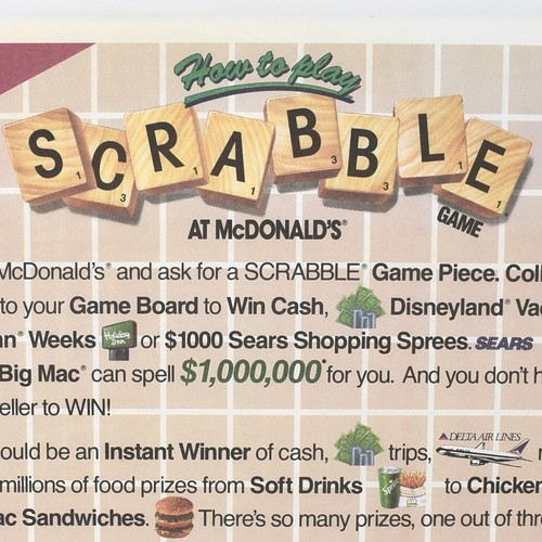1988 McDonald's Scrabble Game Piece Board Disneyland Vacation Sears ...