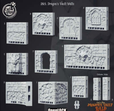 3D Printed Cast n Play Dragon's Vault Walls Dragon's Hoard 28mm 32mm D ...