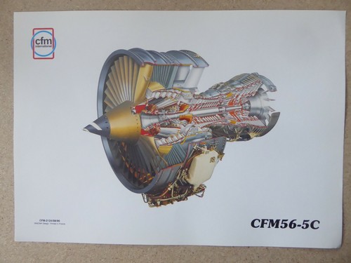 1990 DOCUMENT RECTO SNECMA GE CFM CFM56-5 ENGINE CUTAWAY ECORCHE AIRBUS ...