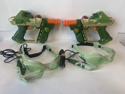 2 LAZER TAG Team OPS Blaster Laser Guns + 2 Glasses Headsets + Cables ...
