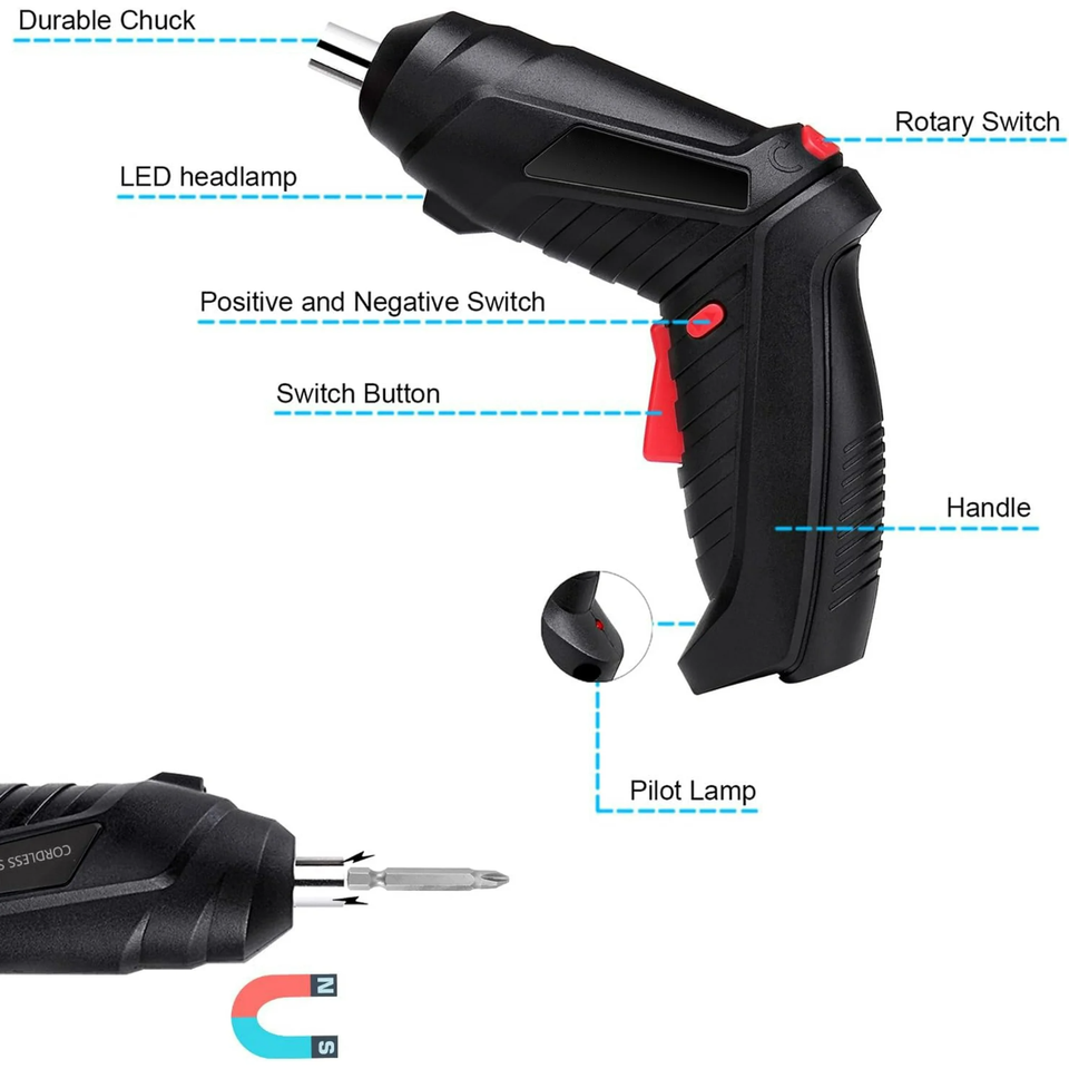 3.6V Cordless Electric Screwdriver Set USB Charging 3Nm Screw Gun With ...