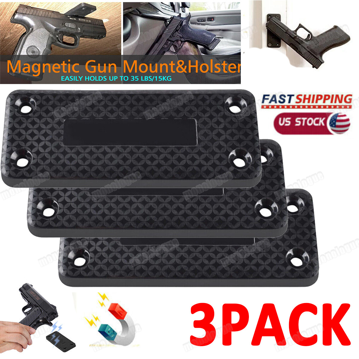 1-3Pc Gun Magnet Mount Quick Draw Loaded Magnetic Holster Concealed for ...