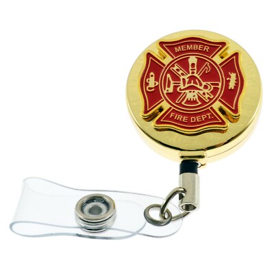 Fireman Firefighter Fire Department Gold Retractable Badge Reel ID Card ...