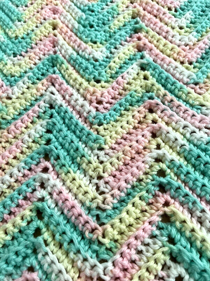 Handmade Crocheted Afghan Blanket Throw Multi Color 46x75 Zig Zag ...