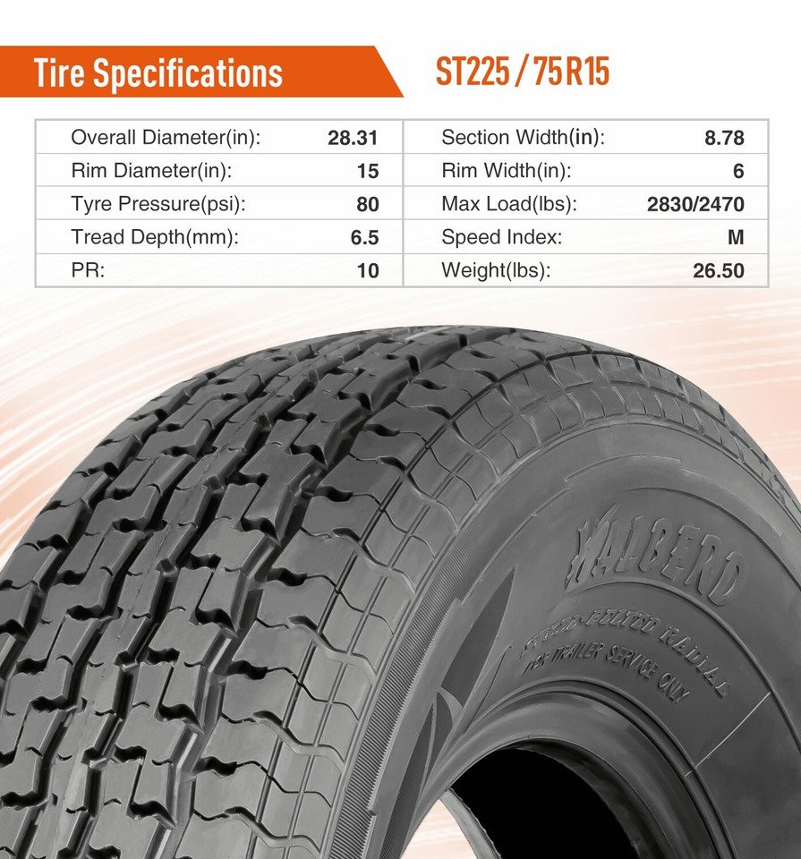 ST225/75R15 Trailer Tire Radial 225 75 15 Heavy Duty 10PR Tubeless Load ...