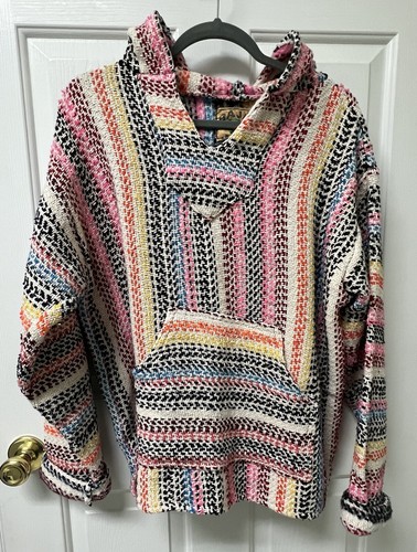 Baja Joe Hoodie Size L Unisex Rainbow Weave Mexican Blanket Poncho/Drug ...