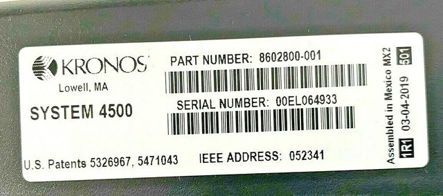 Kronos 4500 Time Clock With Backup Battery System 8602800-001 for sale ...