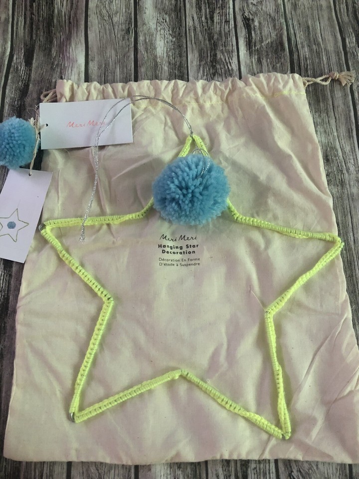 Meri Meri Wire And Wool Hanging Star Pom Pom Boho Chic New With Cinch ...