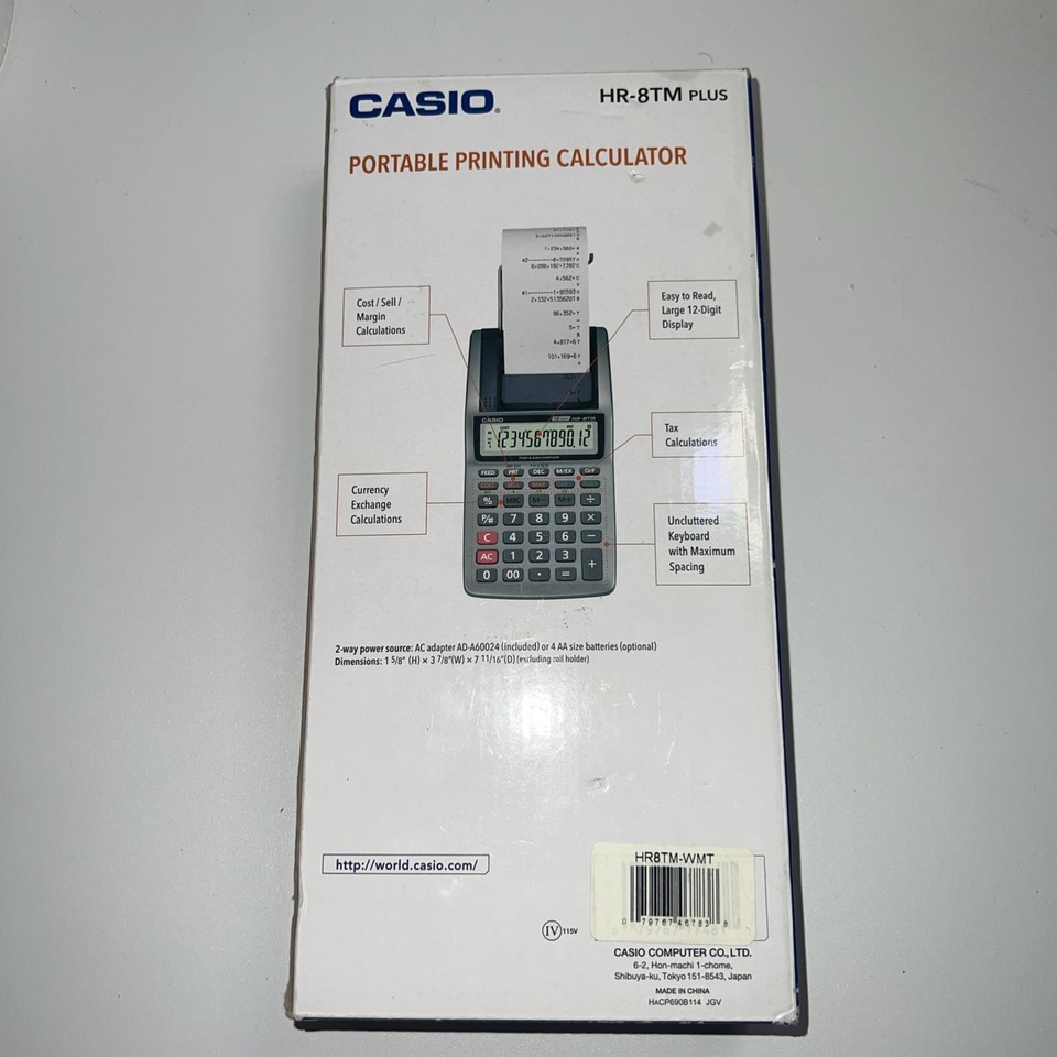NEW Casio Portable Printing Calculator HR-8TM Plus Printer Large ...