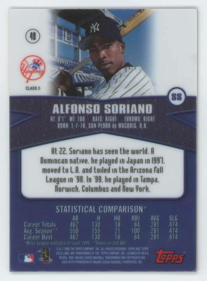 2000 Topps Gold Label Class Alfonso Soriano New York Yankees #49 | eBay