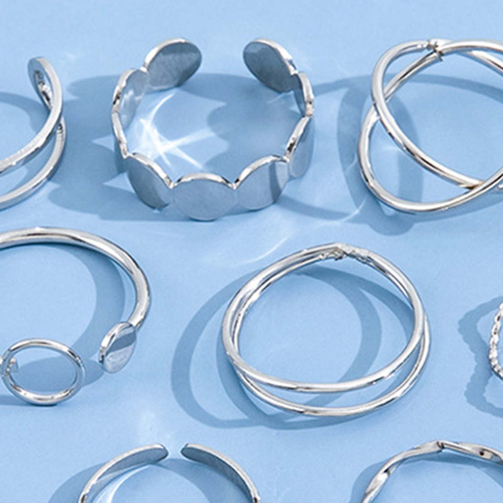 10pcs Women Rings Slim Decoration Women Wave Circle Cross Joint Rings ...