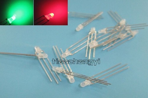 3mm Dual Bi-Color Red/Green Diffused Bright 3-Pin Led Common Cathode ...