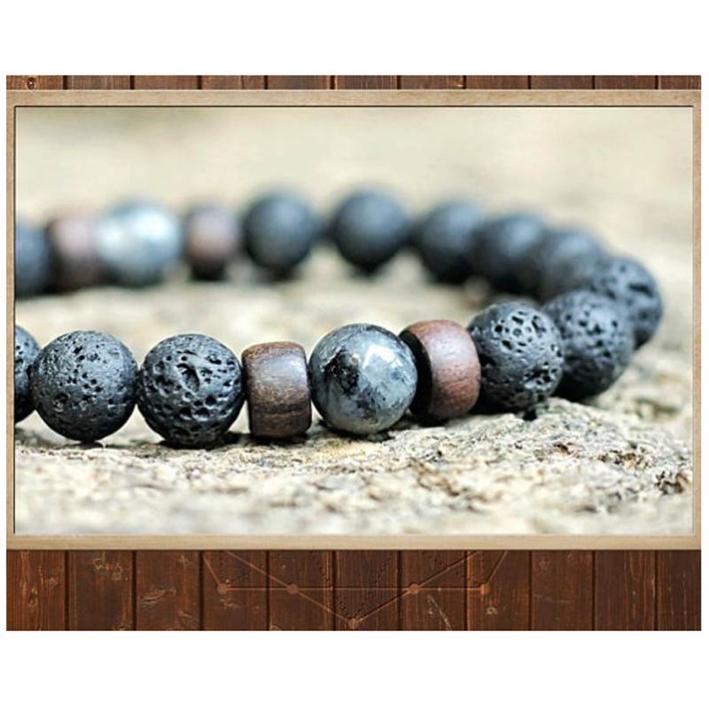 Men Women Natural Stone 8mm Lava Rock Bracelet Elastic Yoga Beads ...