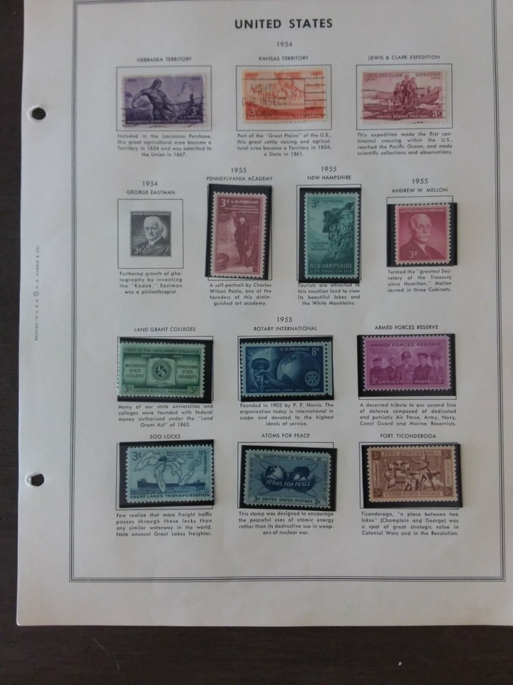 H.E.HARRIS STAMP ALBUM PAGES 1954, 13 STAMPS MNH,OG, 41 USED, ESTATE ...
