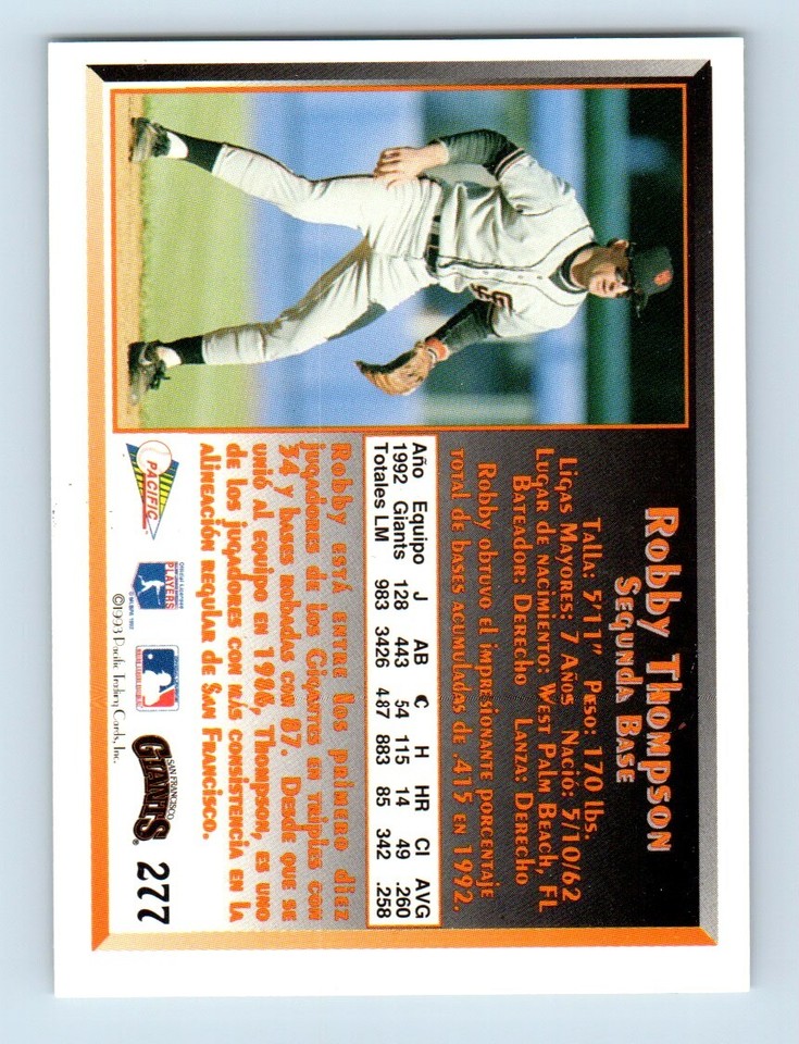 1993 Pacific Spanish Robby Thompson San Francisco Giants #277 | eBay
