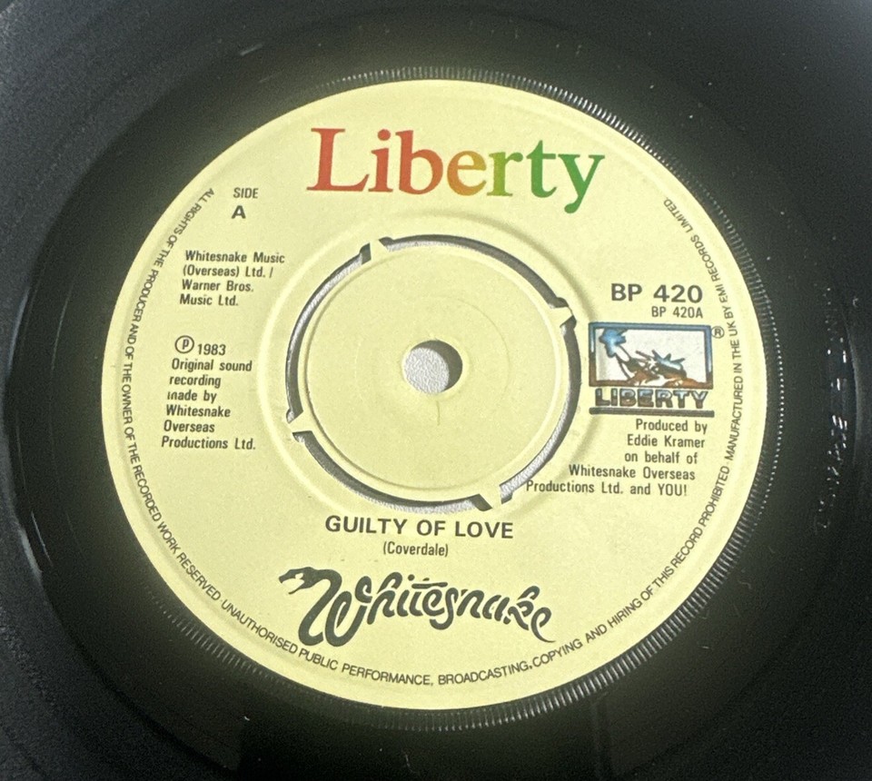 Whitesnake Guilty Of Love UK 7" Vinyl Record Single 1983 BP420 Liberty ...