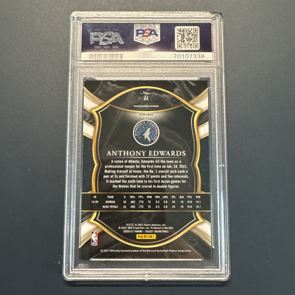 Anthony Edwards 2020 Select Blue White Purple Cracked Ice #61 RC PSA 10 ...