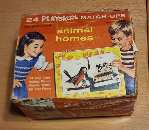 Vintage 1964 Playskool Match-Ups Puzzle Card Games Animal Homes GUC | eBay