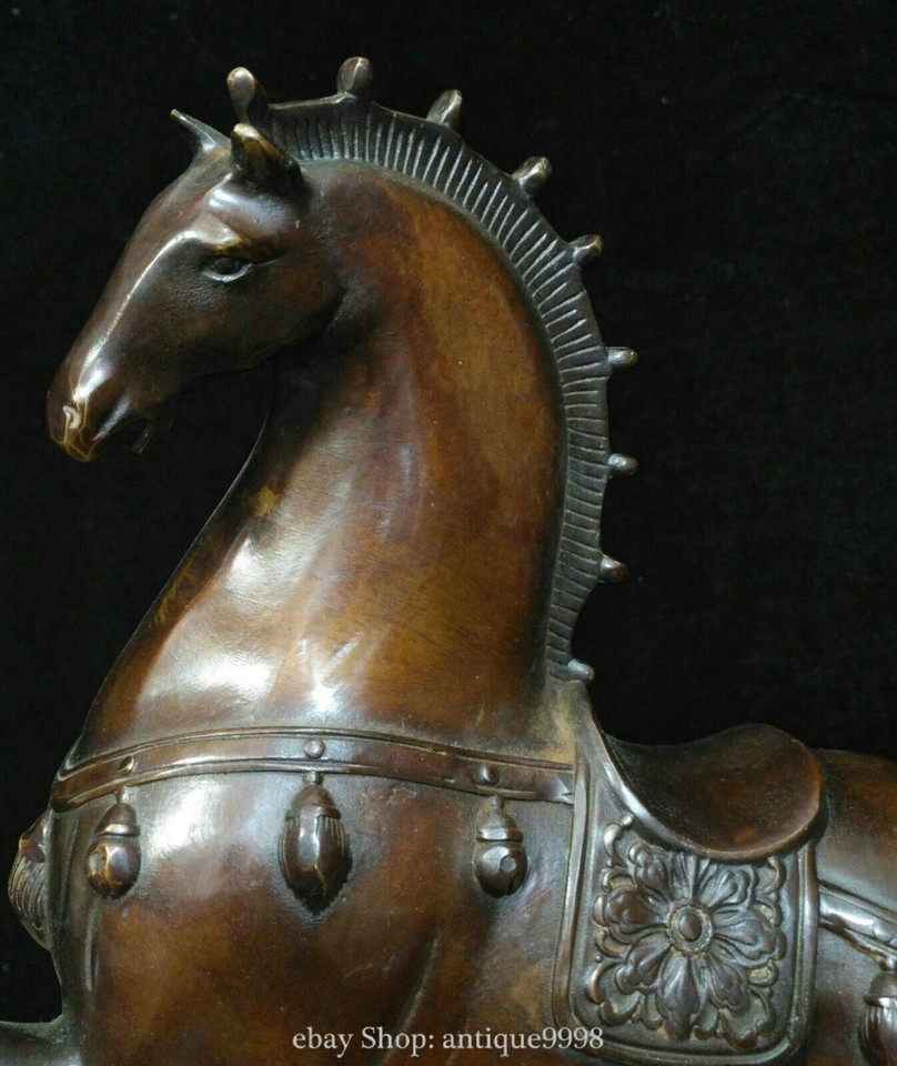13'' Old Chinese Purple Bronze Fengshui 12 Zodiac Jun Ru Horse Animal ...