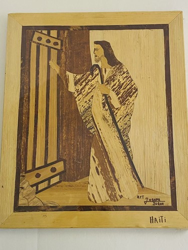 Josue Joseph Folk Art Wood Carved Jesus Knocking Door Pyrography 10” X ...