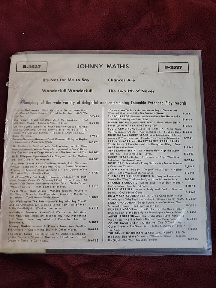 Johnny Mathis - Its Not For Me To Say, +3- Columbia Hall of Fame- B2537 ...