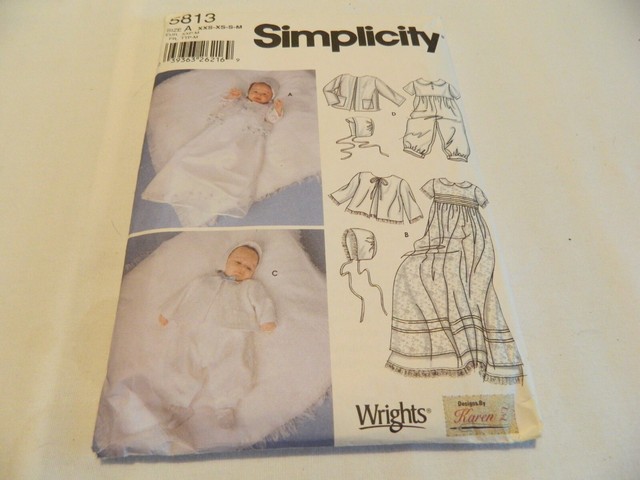 Simplicity Pattern 5813 Christening Gown Slip Romper Jacket Bonnet 3 ...