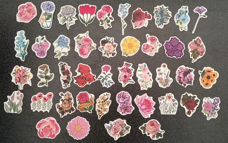 100 Flowers Floral Stickers Skateboard Laptop Car Phone Decals ...