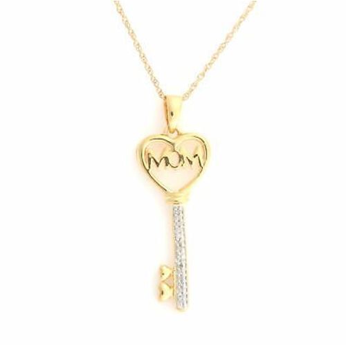 1/20 Ct Natural Diamond Mom Key Pendant Necklace 14K Gold Plated ...
