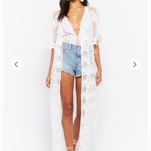 Forever 21 White Sheer Floral Embroidered Duster Kimono Small S | eBay