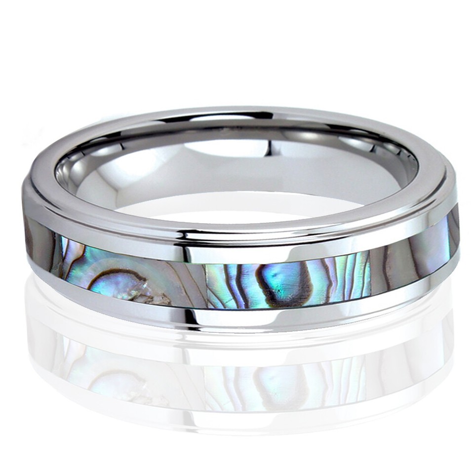His Hers Tungsten Carbide Men Silver Wedding Band Promise Ring Abalone ...
