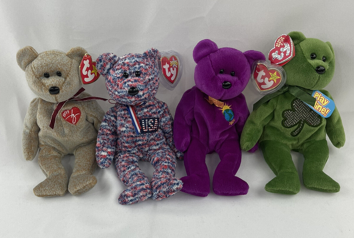 TY Beanie Babies Bear Lot Of 4 Luckier, Millennium, 1999 Signature Bear ...