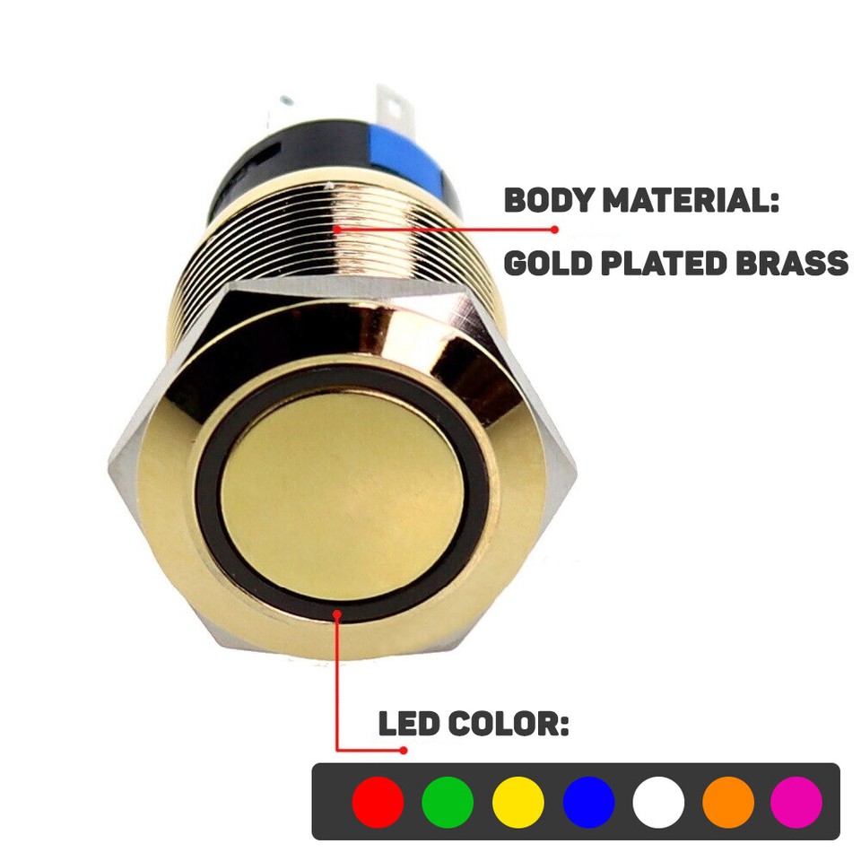 19mm Self lock Momentary Gold Plated Brass Push Button Light Switch ...