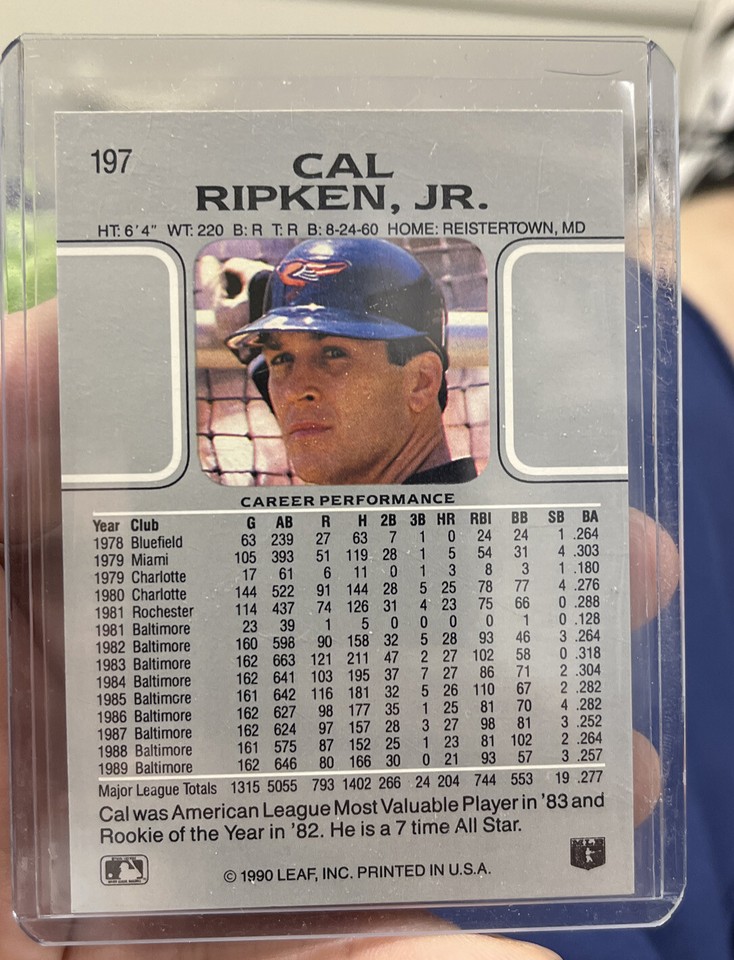 1990 Leaf Cal Ripken Jr. Baltimore Orioles #197 Baseball Trading Cards ...