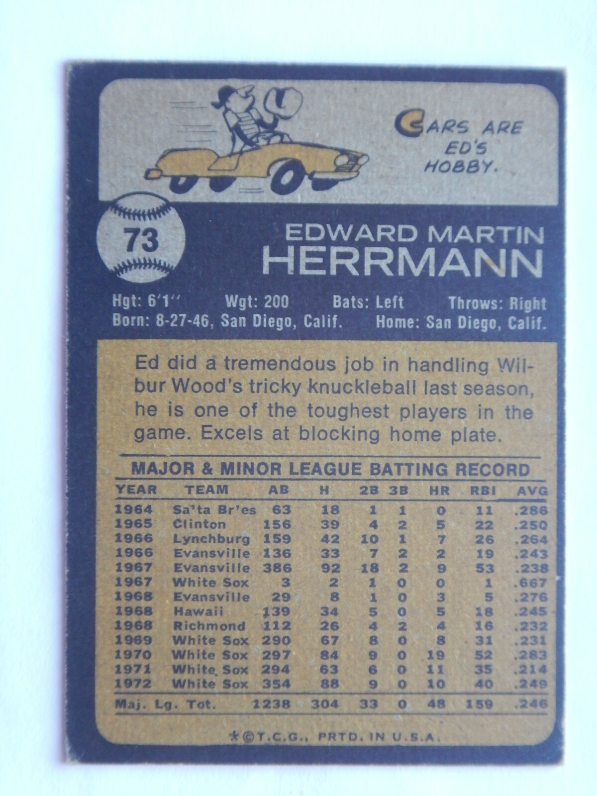 Ed Herrmann #73 Topps 1973 Baseball Card (Chicago White Sox) VG | eBay